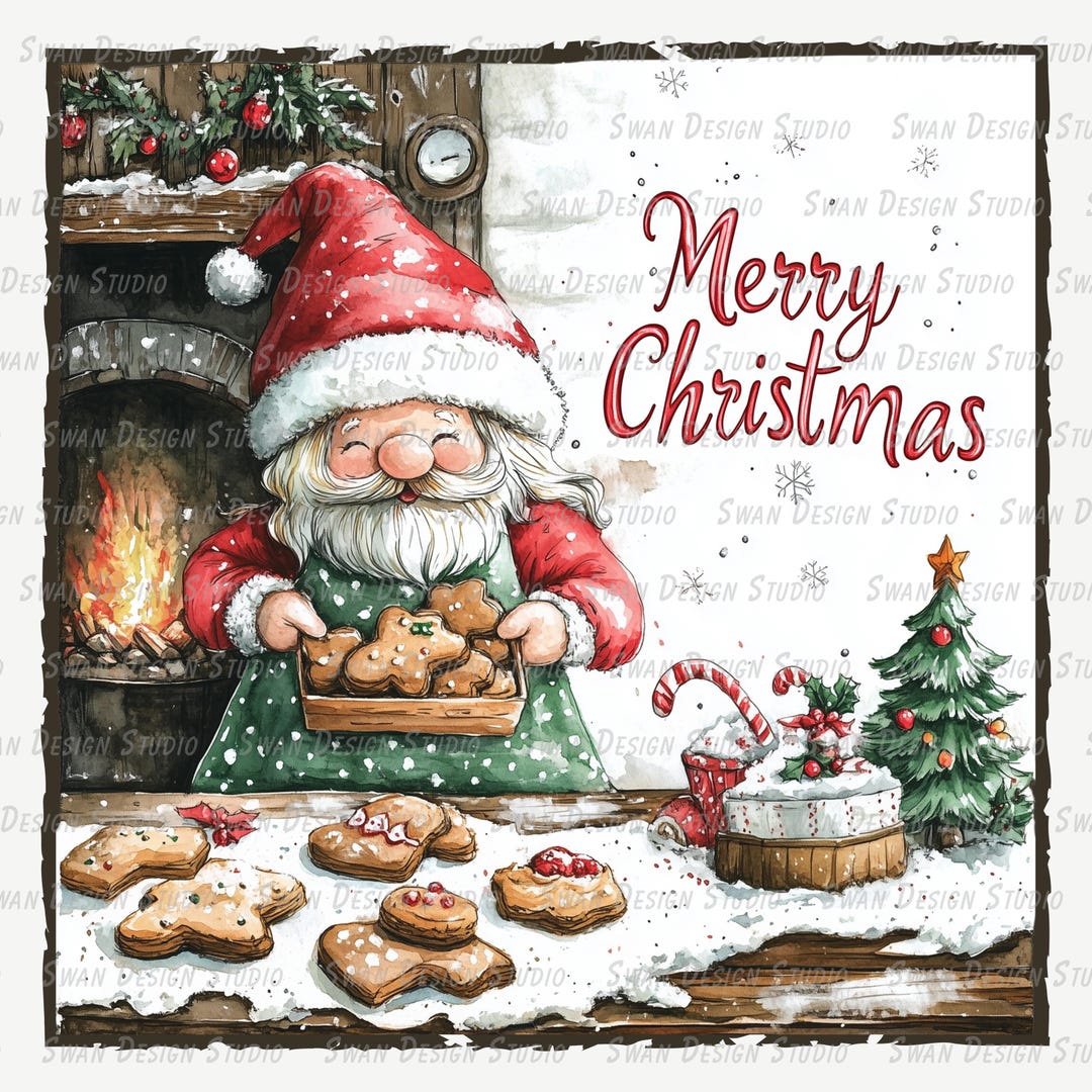 Santa's Christmas Baking Scene Png,cozy Kitchen With Gingerbread ...