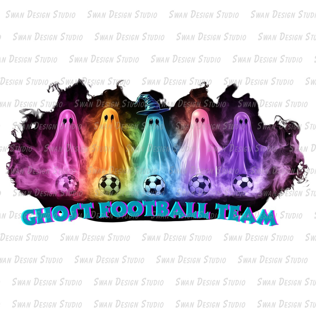 Ghost Football Team Clipart, Colorful Ghosts Playing Soccer Design ...