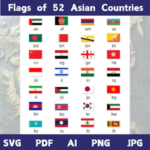 Asia Flags Bundle – 52 Country Flags | Svg, Png, Jpg, Pdf, Ai Files ...