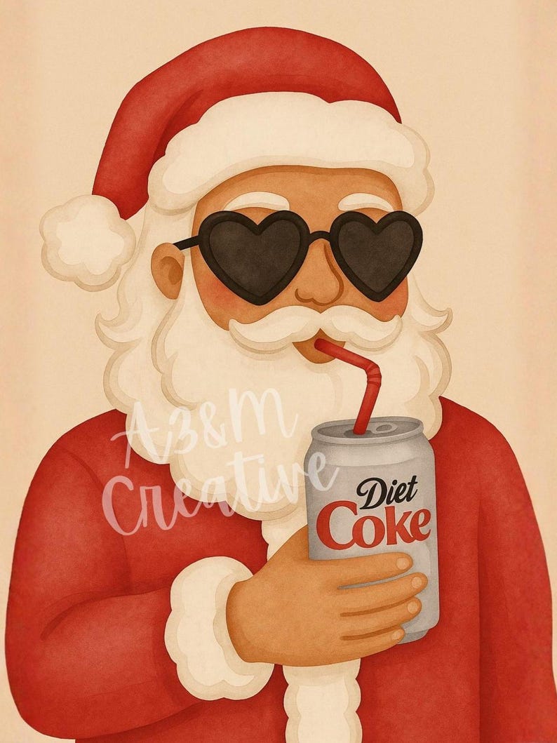 Santa Diet Coke Printable, Watercolor Holiday Wall Art, Instant ...