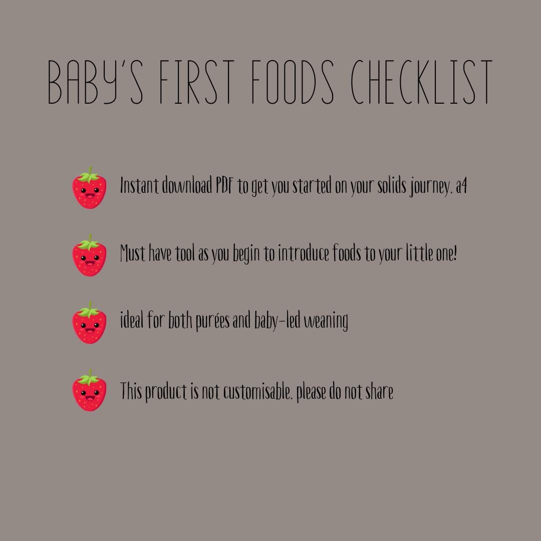 Baby's First Foods Checklist in 6 Modern Aesthetic Neutral Colours ...