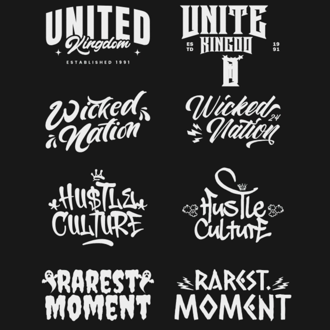 Streetwear Typography PNG Bundle – United Kingdom, Wicked Nation ...
