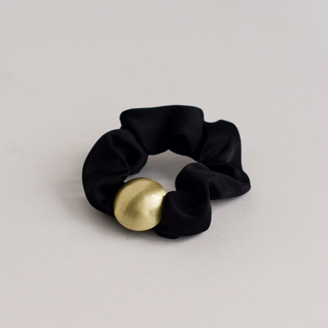 Satin Scrunchie With Hemisphere Gold Charm | Black - Etsy