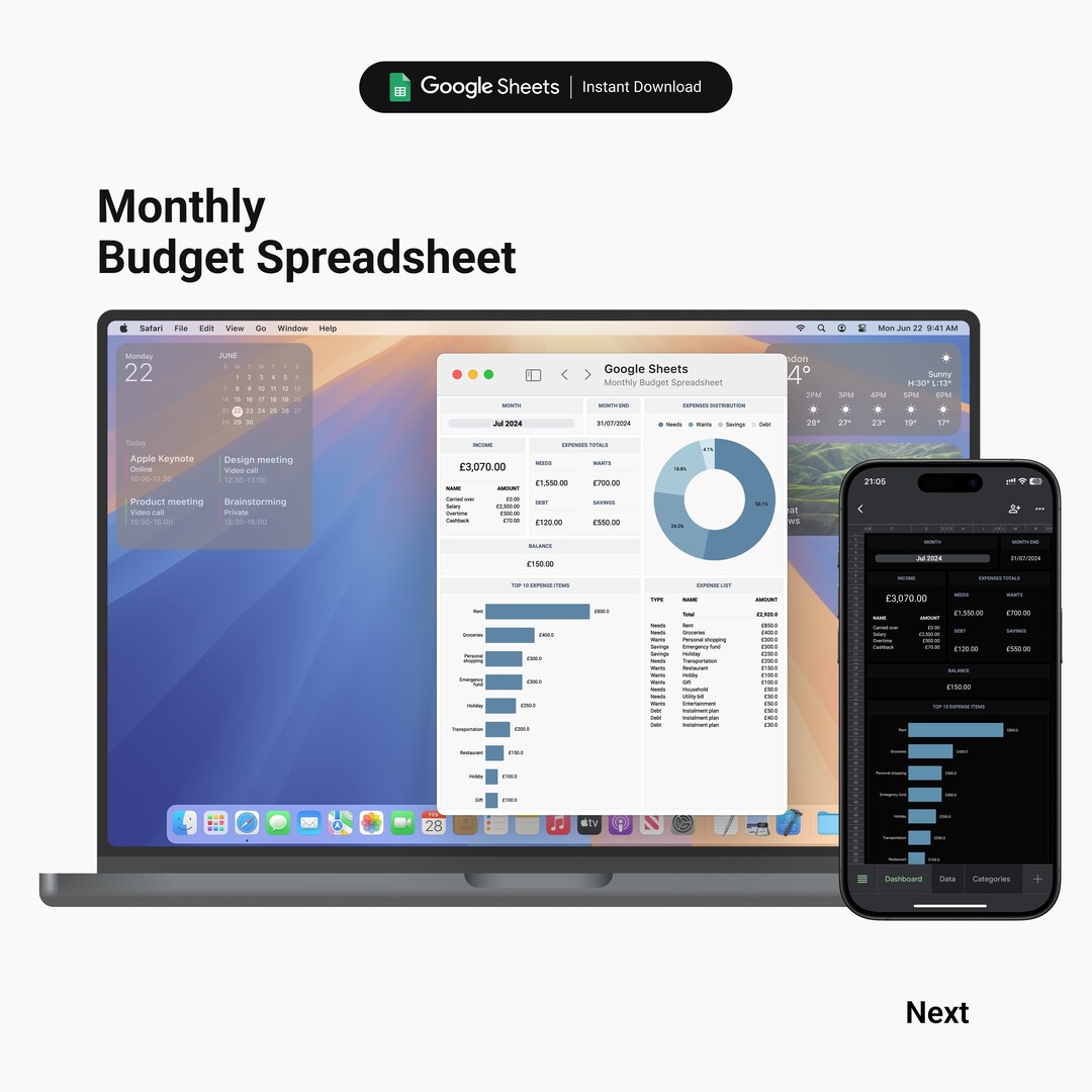Monthly Budget Spreadsheet | Google Sheets Template | Simple, User ...