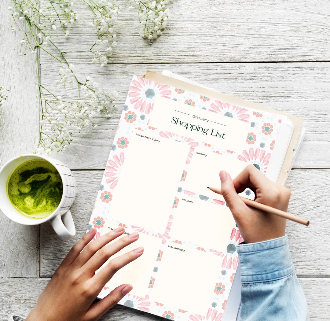 Printable Grocery List Unique Floral Tile Design, Organize Your ...