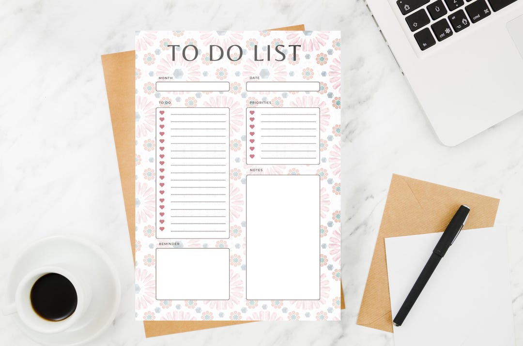 Pretty Floral to Do List Printable Cute Floral Tile Design Organized ...