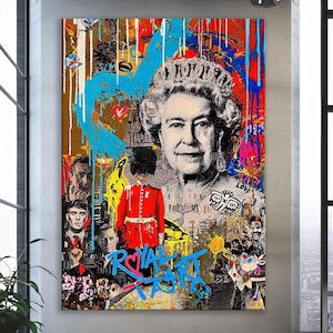 Banksy Queen Elizabeth Graffiti Pop Art Canvas, Banksy Style Pop Art ...