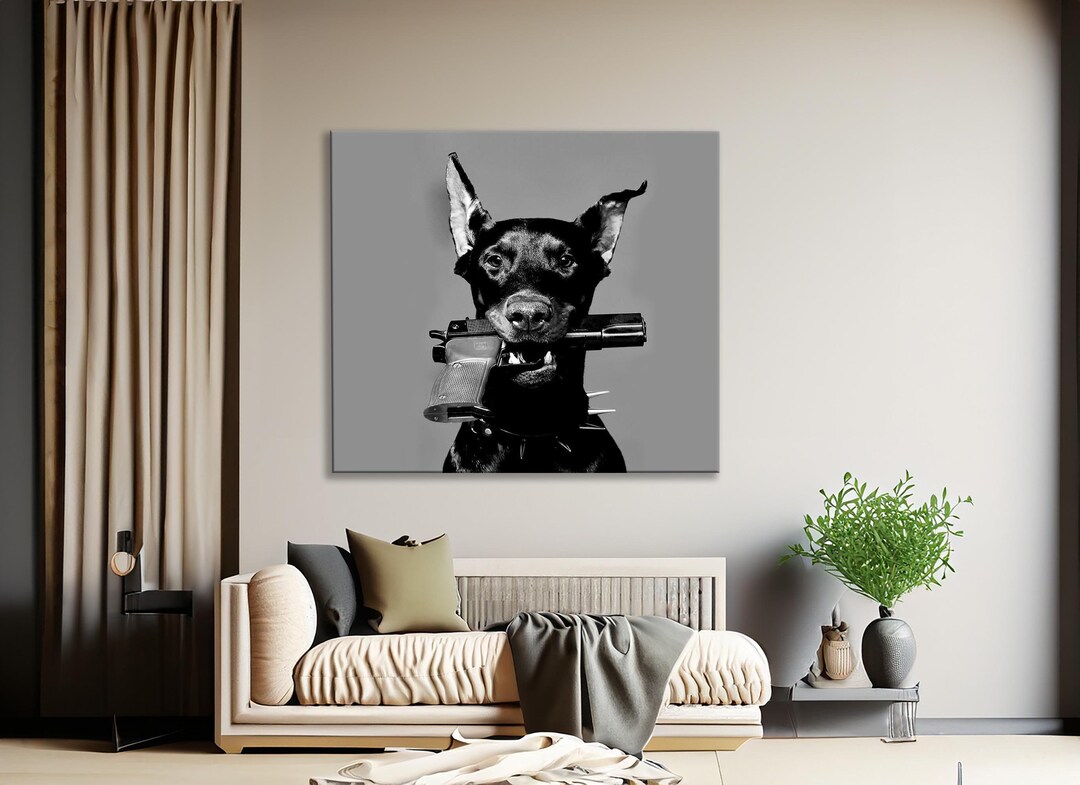 Doberman Gun Poster, Black and White, Fashion Photography, Luxury Wall ...