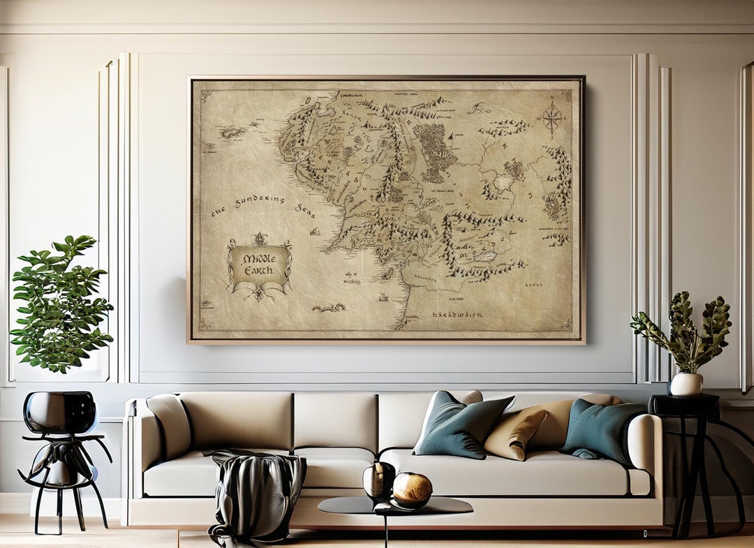 Antique Map Art Canvas, Map Artwork, Lord of the Rings Movie, LOTR ...