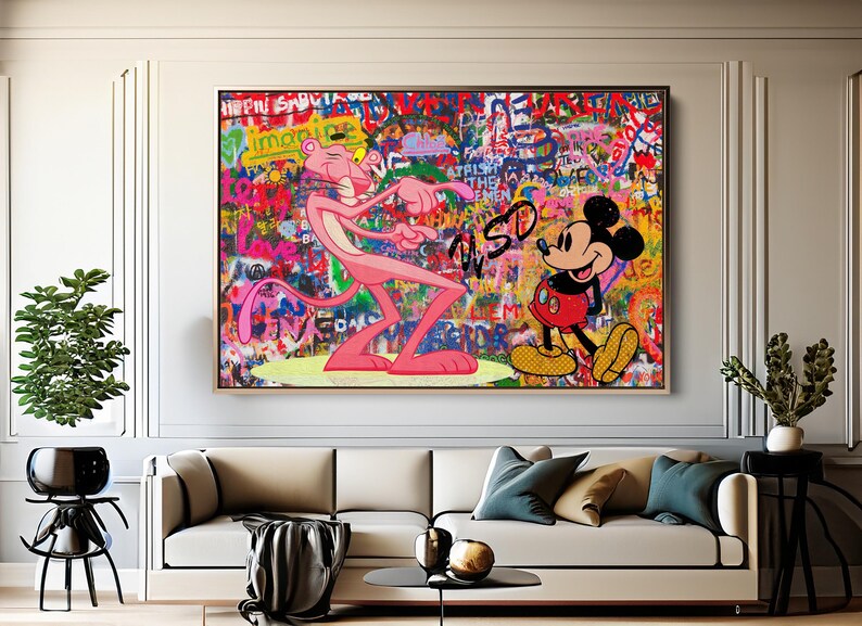 Mickey Mouse and Panther Posing Pop Art Canvas Wall Art, Mickey Mouse ...