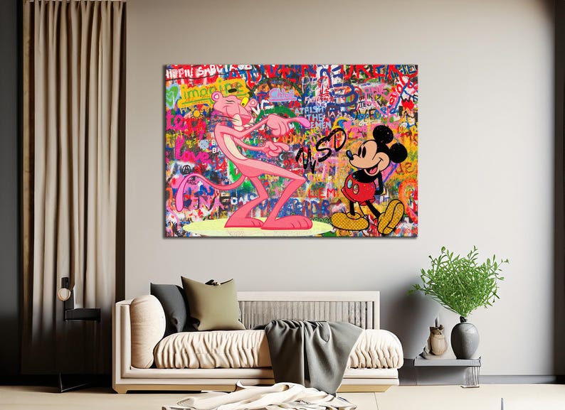 Mickey Mouse and Panther Posing Pop Art Canvas Wall Art, Mickey Mouse ...