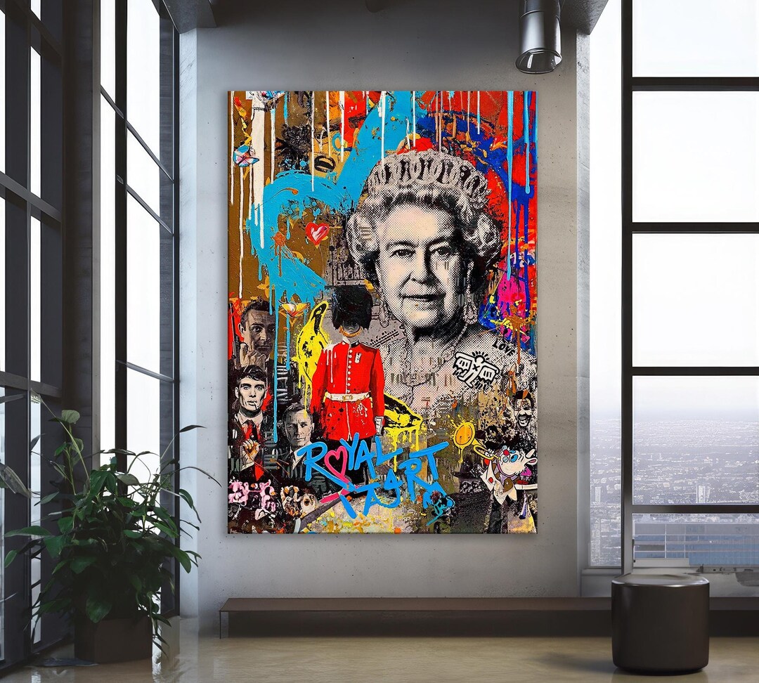 Banksy Queen Elizabeth Graffiti Pop Art Canvas, Banksy Style Pop Art ...