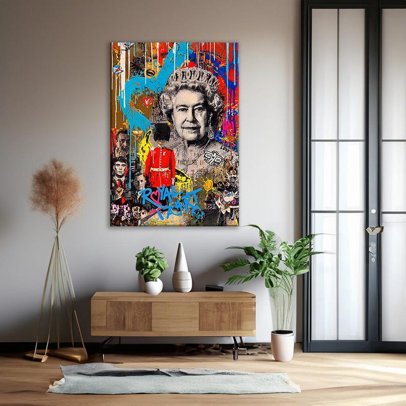 Banksy Queen Elizabeth Graffiti Pop Art Canvas, Banksy Style Pop Art ...