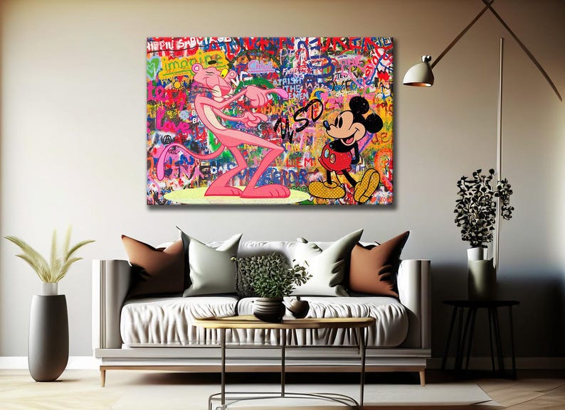 Mickey Mouse and Panther Posing Pop Art Canvas Wall Art, Mickey Mouse ...