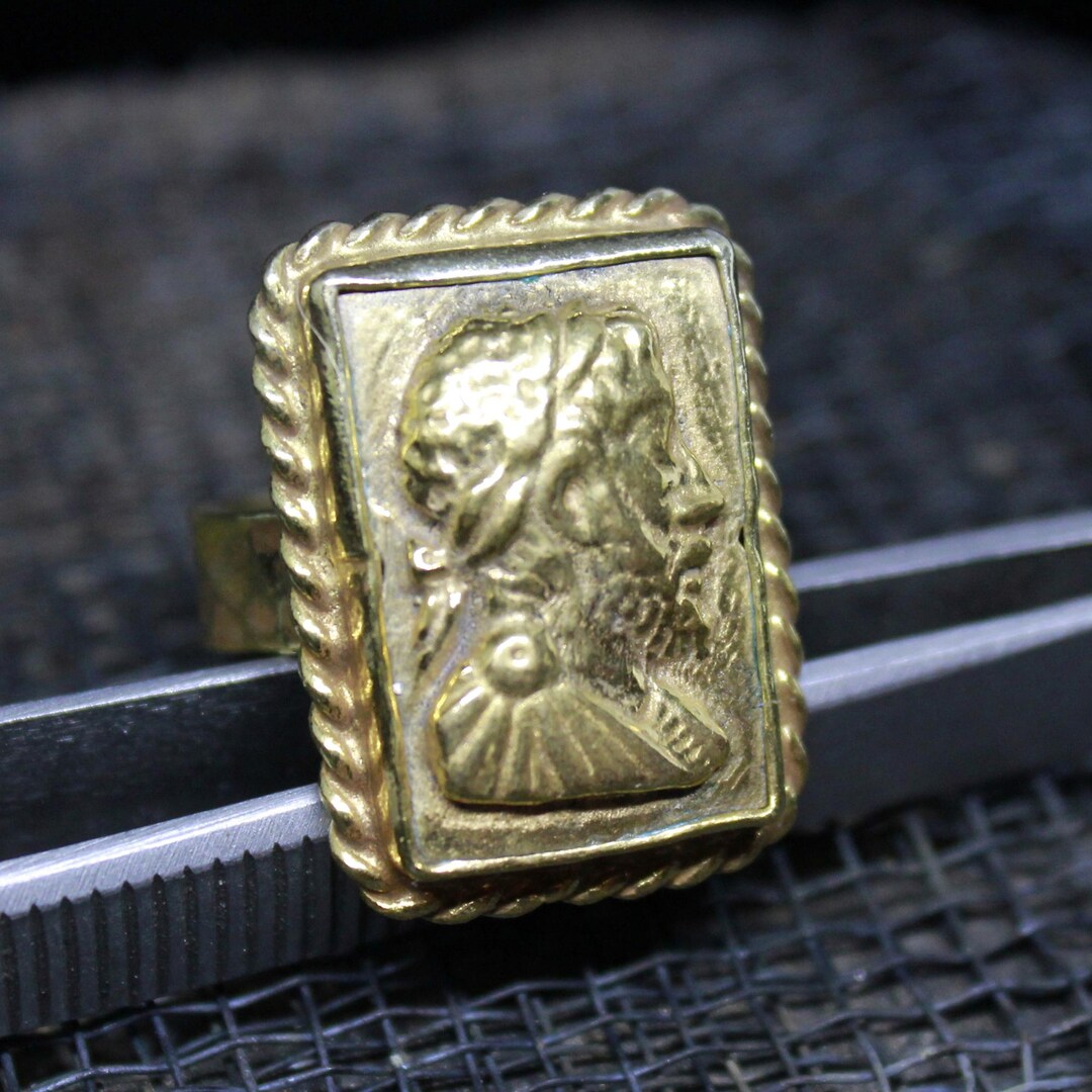 Handmade Bronze Rome Emperor Intaglio Ring: 24K Gold Over Sterling ...