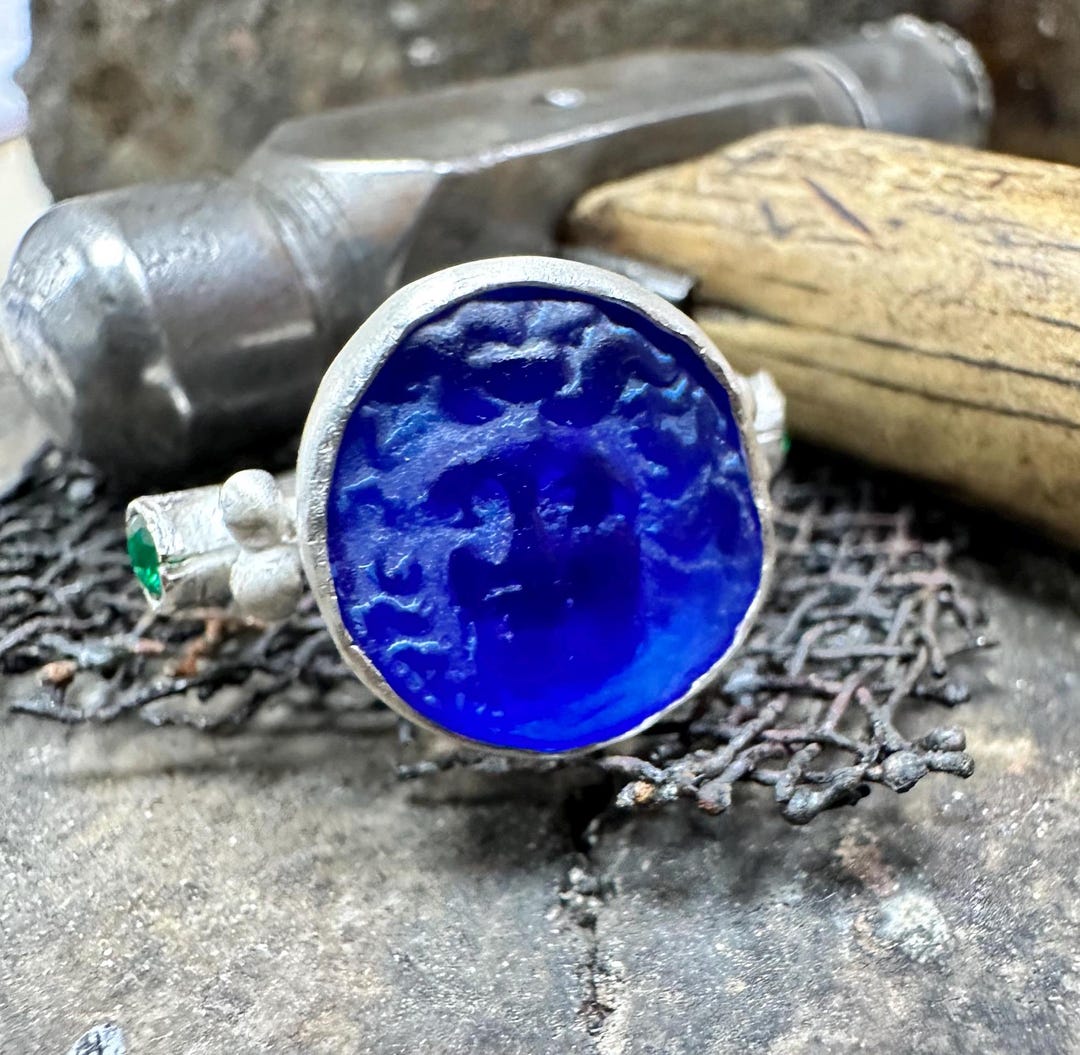 Handmade Enamel Intaglio Medusa Ring Silver Jewelry - 24K Gold Over ...