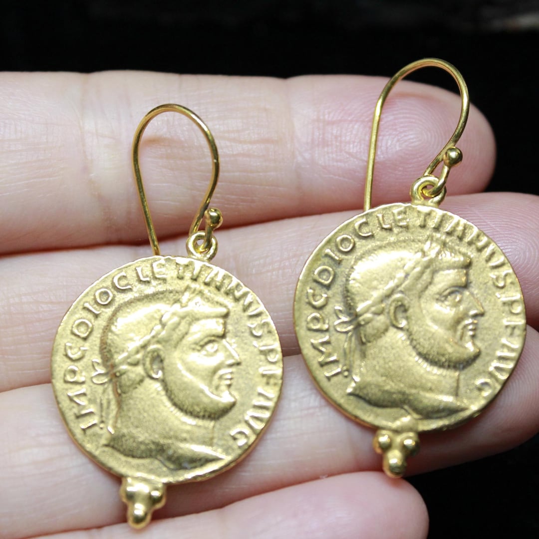 Handmade Bronze Roman Emperor Intaglio Earrings: Gold Over Sterling ...