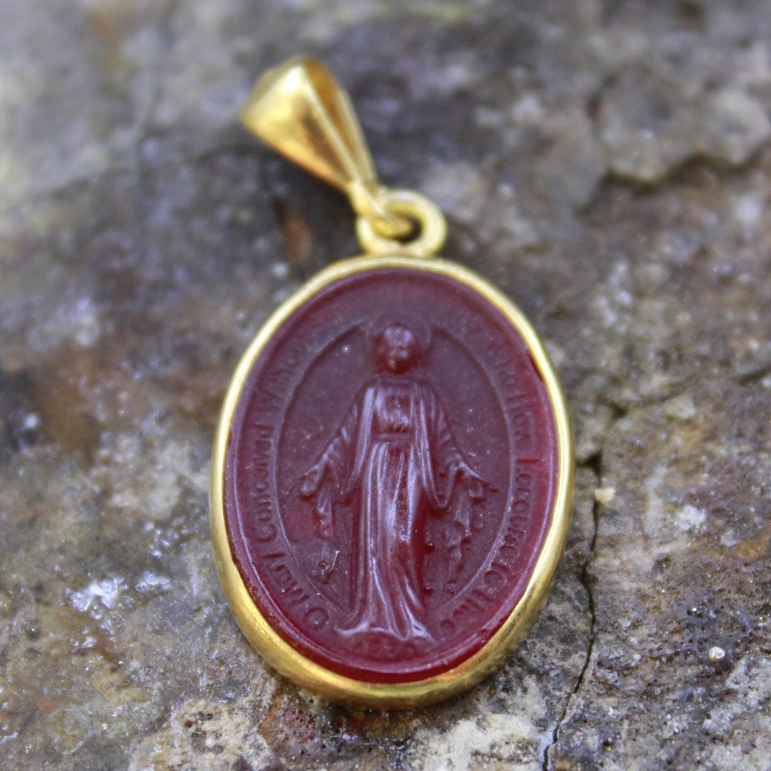 Handmade Enamel Virgin Mary Intaglio Pendant: 24K Gold Vermeil, 925k ...