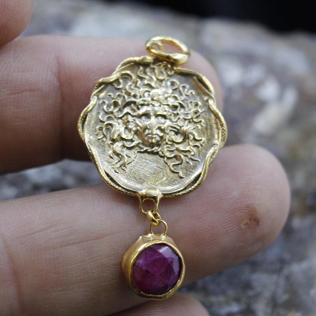 Bronze Medusa Intaglio Pendant Necklace : 24K Gold Vermeil, Sterling ...