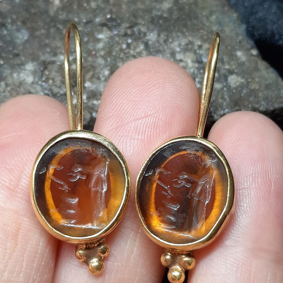 Enamel Leda and the Snake Intaglio Earrings: 24K Gold Over Sterling ...