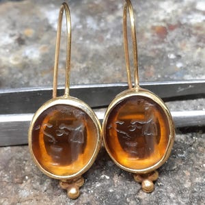 Enamel Leda and the Snake Intaglio Earrings Jewelry - 24K Gold Over ...