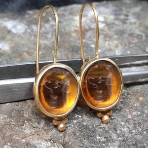 Enamel Leda and the Snake Intaglio Earrings Jewelry - 24K Gold Over ...