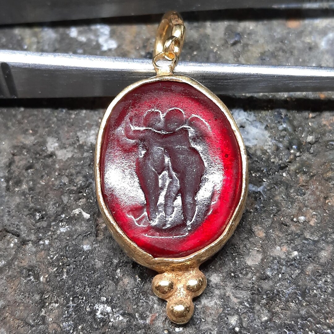 Handmade Enamel Eros Intaglio Pendant: 24K Gold Vermeil Sterling Silver - Etsy