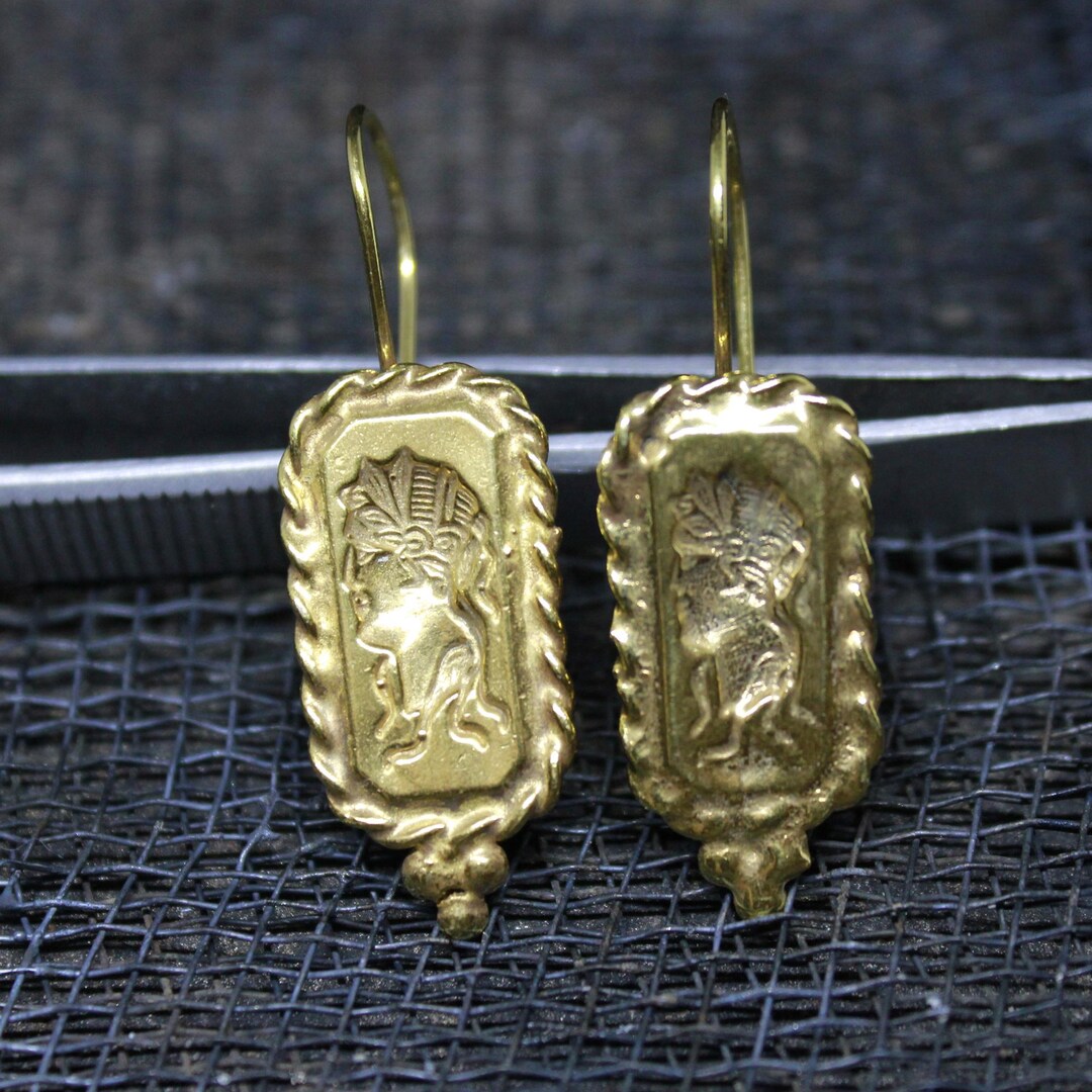 Handmade Bronze Aphrodite Intaglio Earrings: 24K Gold Over Sterling ...