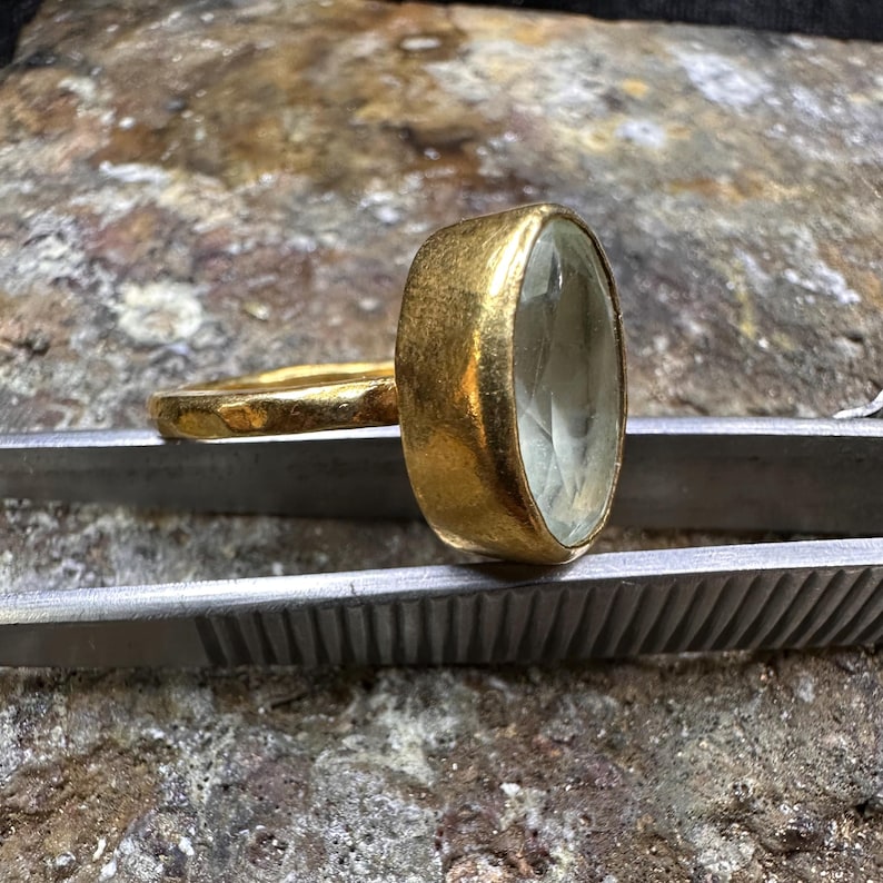 Handmade Oval Green Amethyst Ring: 24K Gold Vermeil, 925 Silver - Etsy