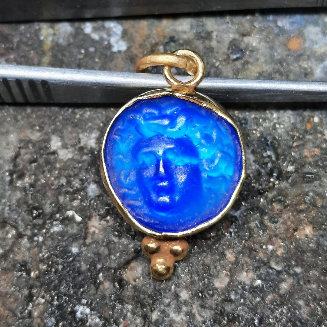 Handmade Glass Medusa Intaglio Pendant Silver Jewelry, 24K Gold Over ...