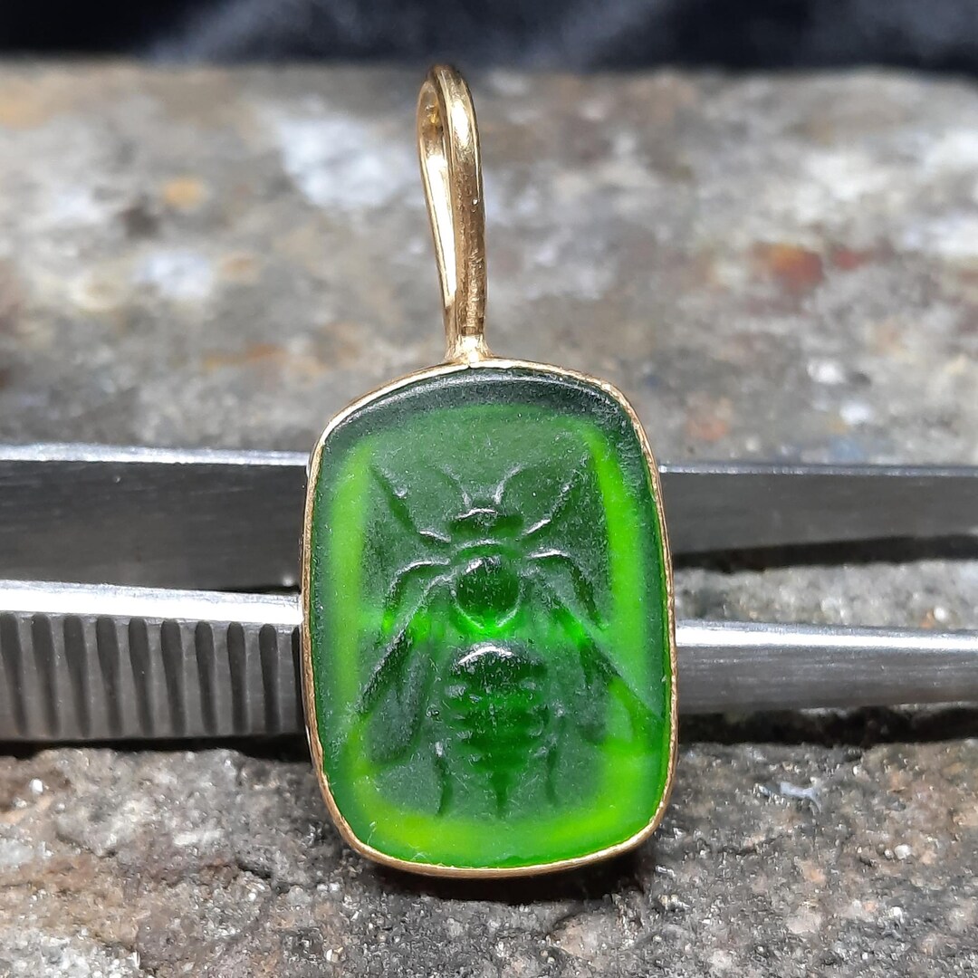 Handmade Enamel Honey Bee Intaglio Pendant: 24K Gold Vermeil, 925k ...