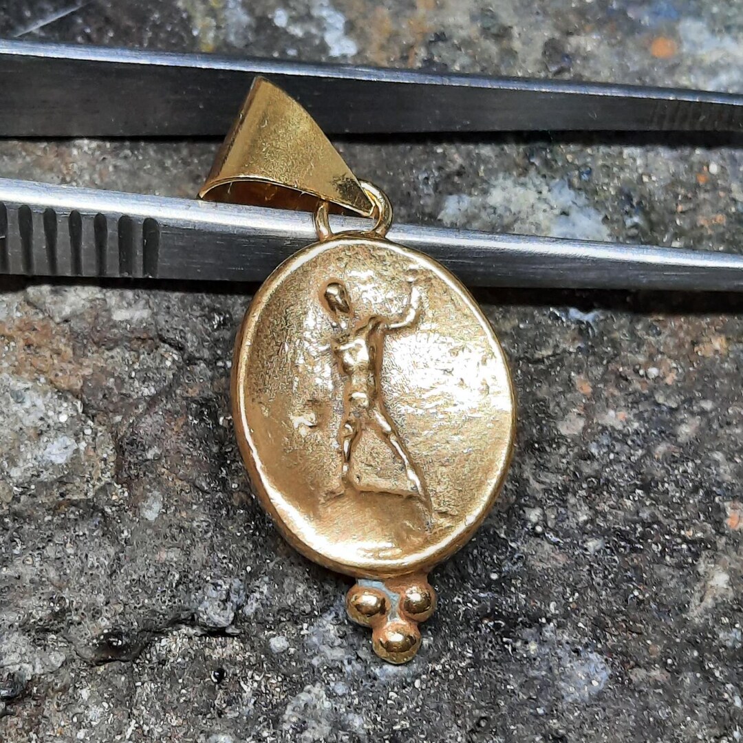 Handmade Bronze Zeus Intaglio Pendant Silver Jewelry - 24K Gold Over ...