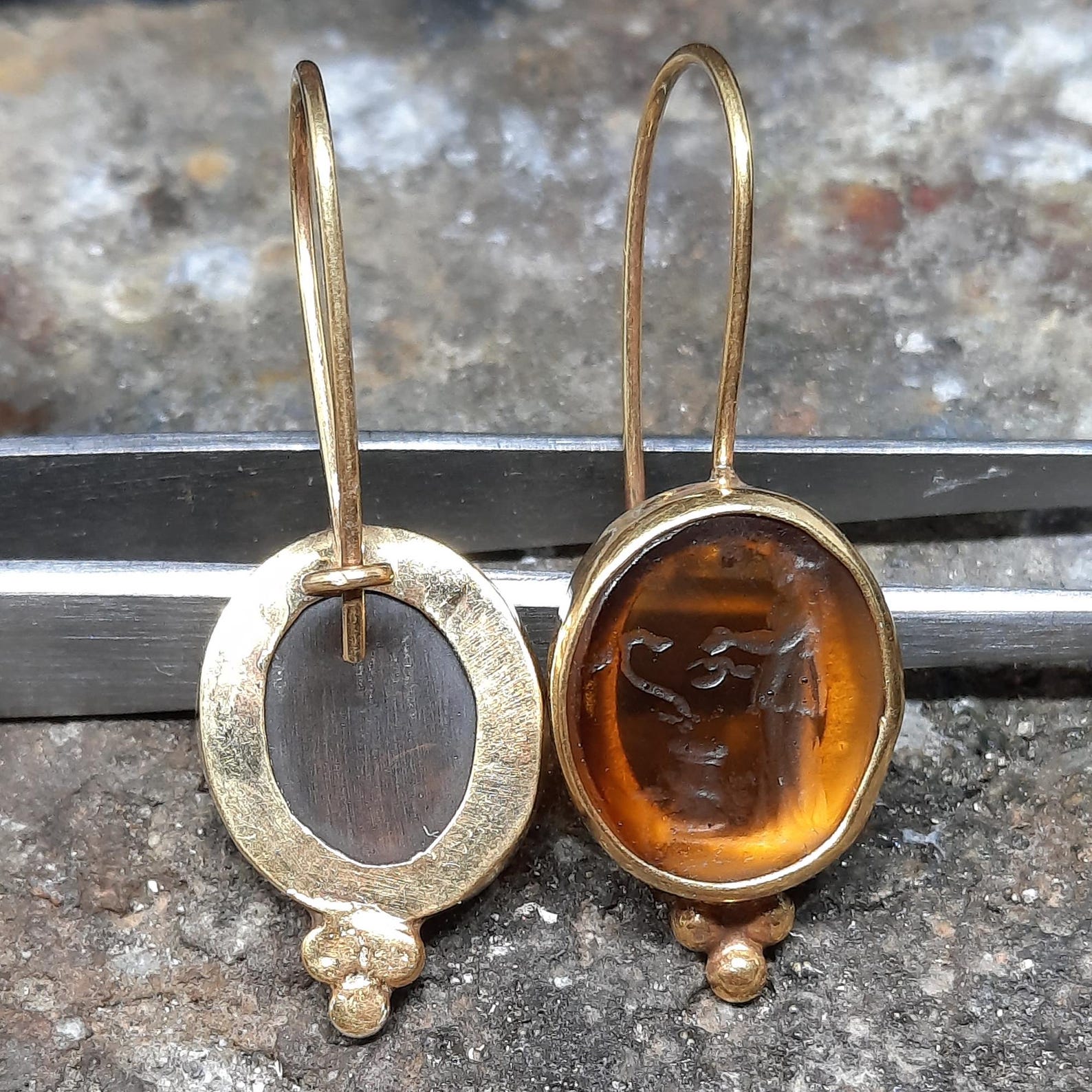Enamel Leda and the Snake Intaglio Earrings: 24K Gold Over Sterling ...