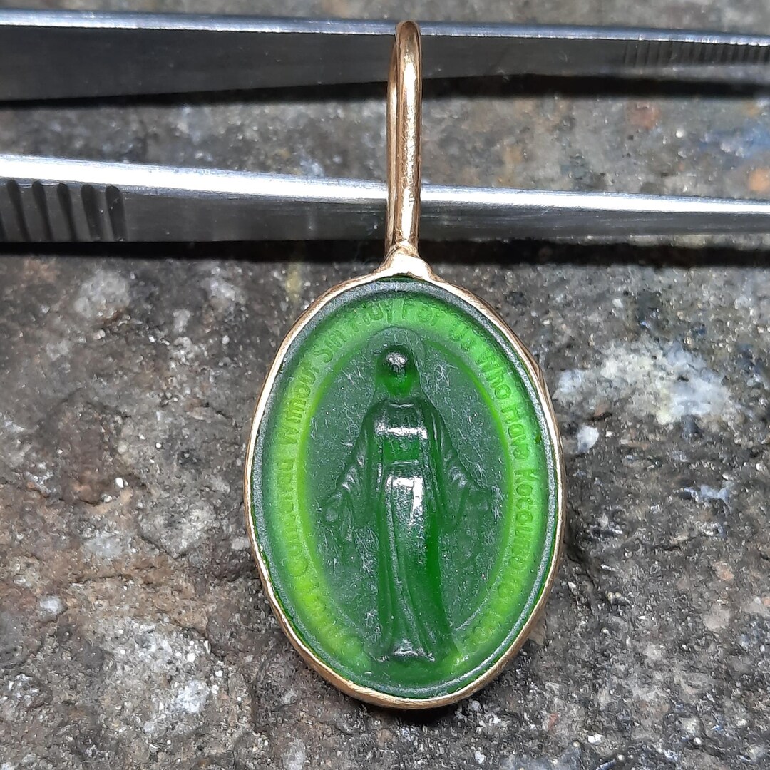 Handmade Enamel Virgin Mary Intaglio Pendant: 24K Gold Over Sterling ...