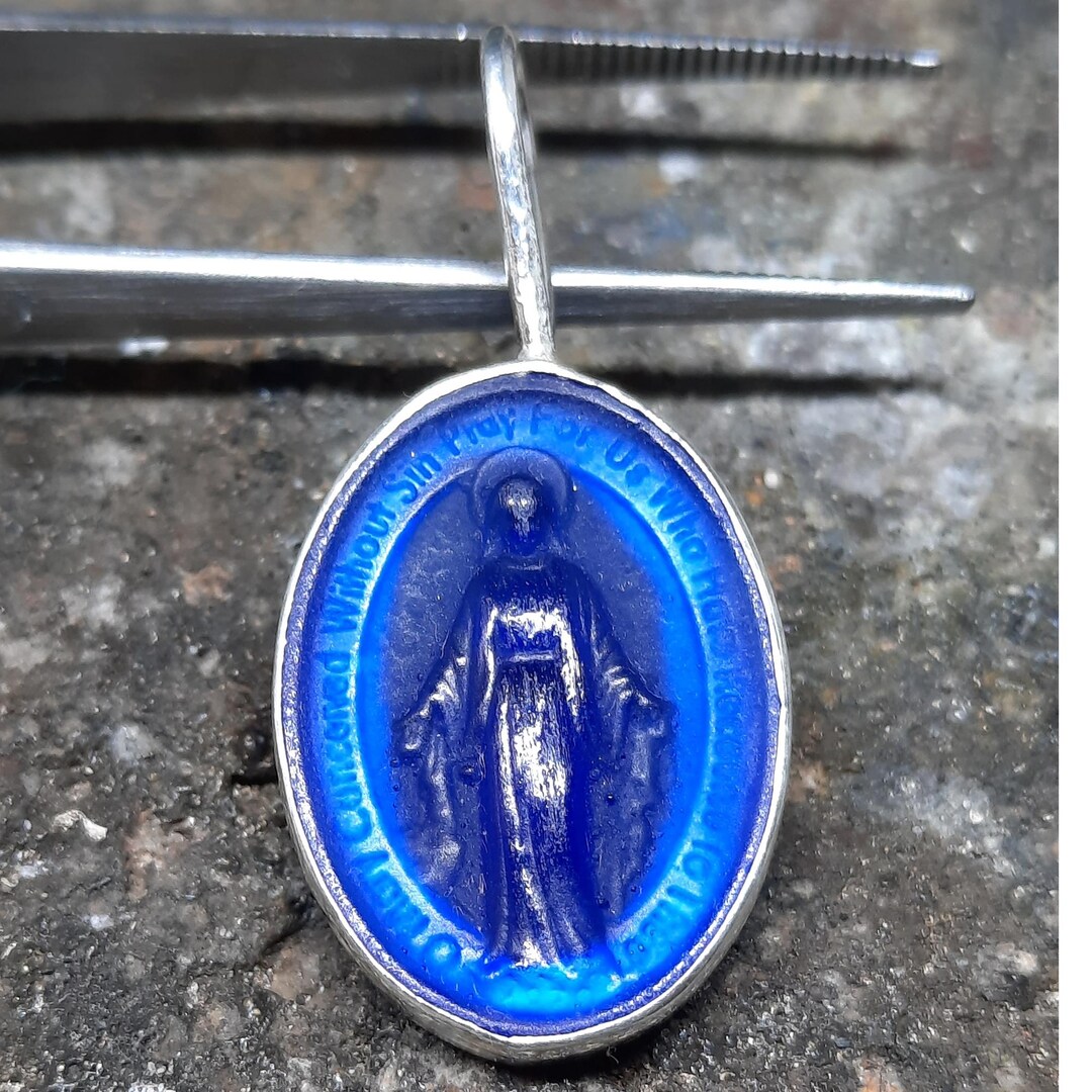 Handmade Enamel Virgin Mary Intaglio Pendant: 24K Gold Over Sterling ...