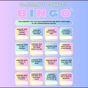 Classmate Connect Bingo/building Bonds/ice Breaker/first Day/class ...