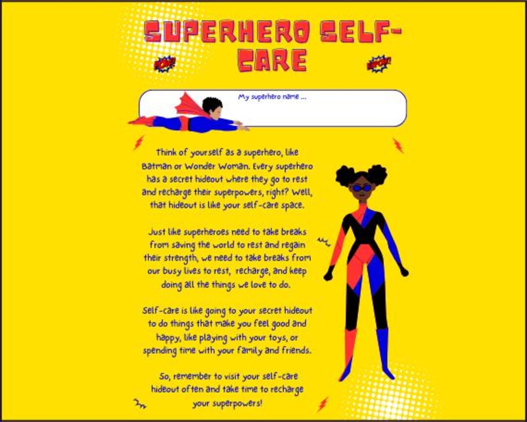 Superhero Self-care Activity/self-care Guide for Students/mindfulness ...
