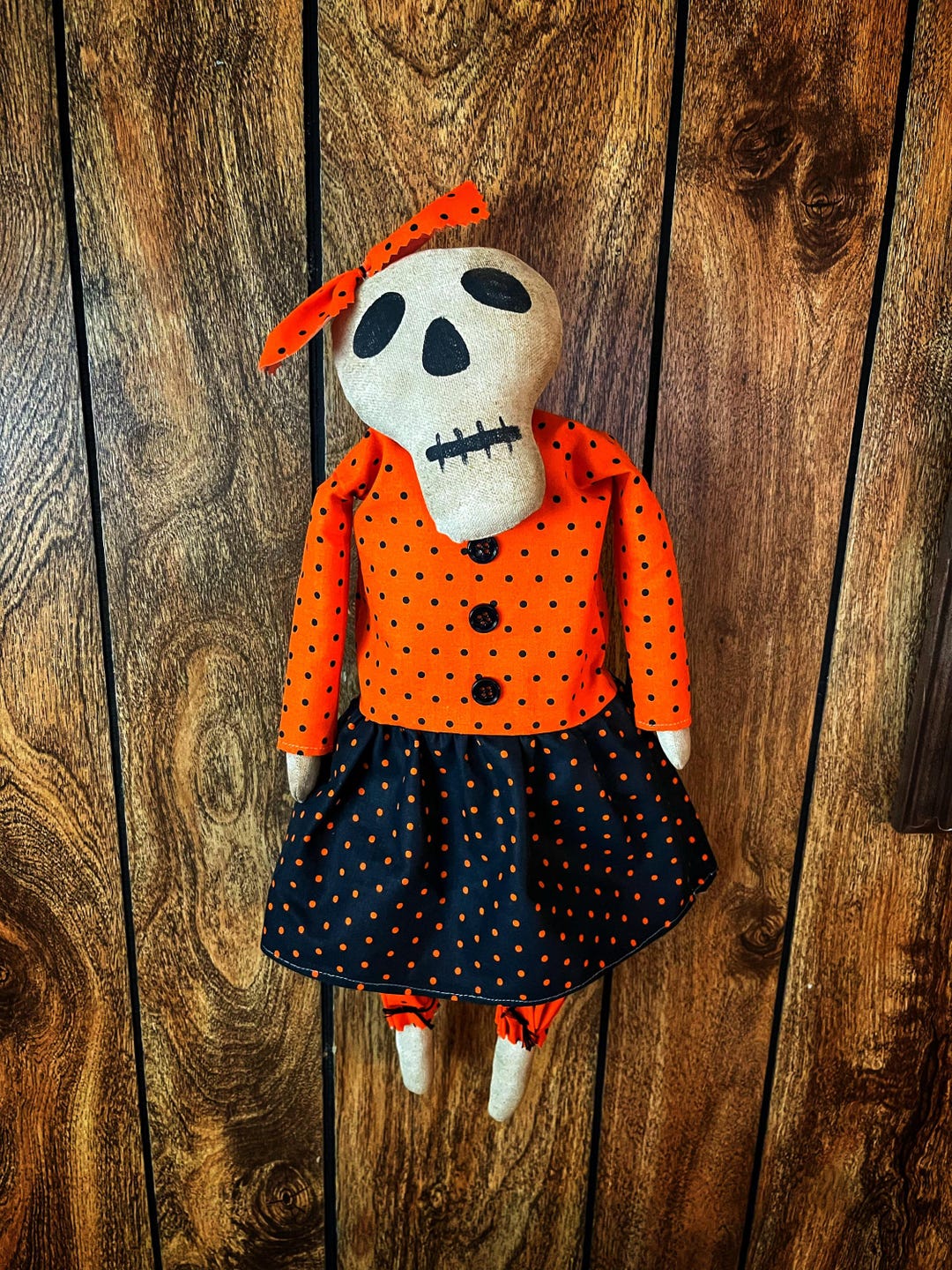 Primitive Skeleton Doll Handmade Halloween Folk Art Decor Mrs. Skelly ...