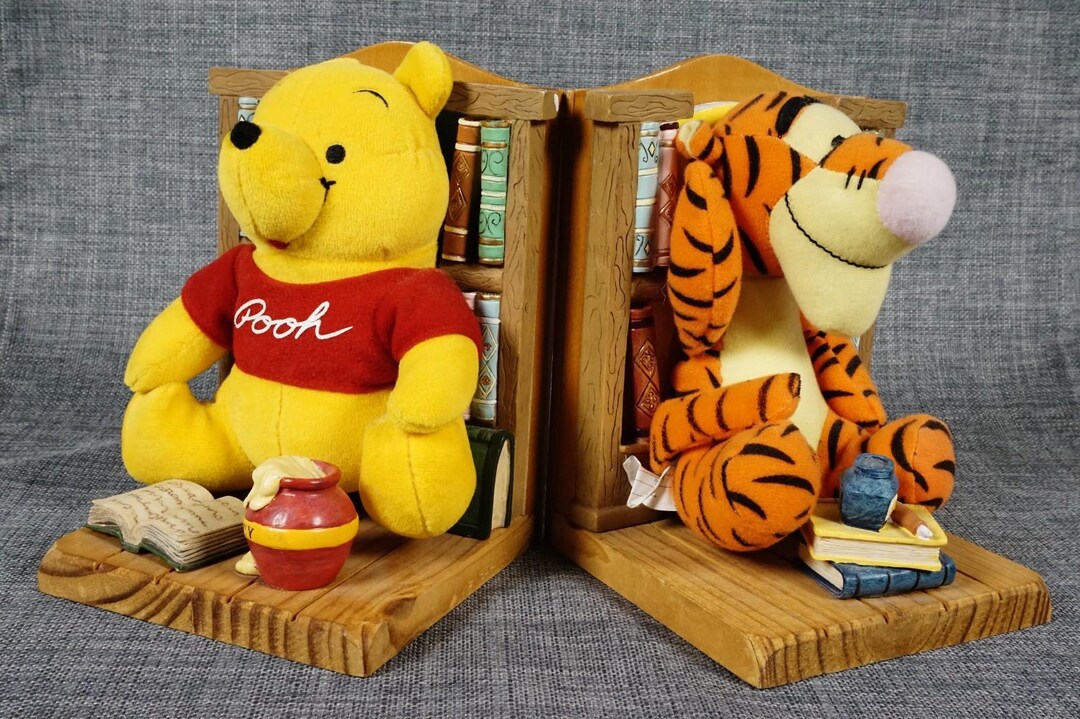 Winnie the Pooh and Tigger Bookend Buddies With Books Wood Plush ...