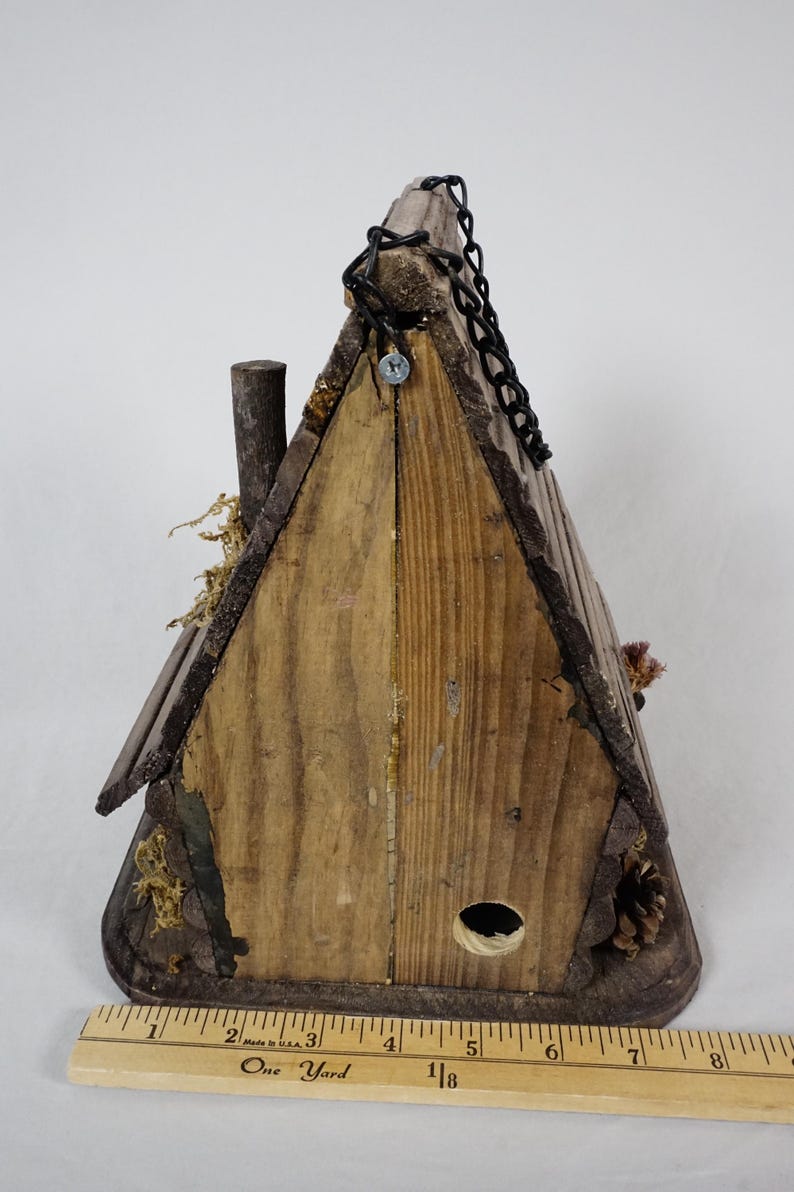 Handmade Wooden Birdhouse Train Building A-frame House Vintage With ...