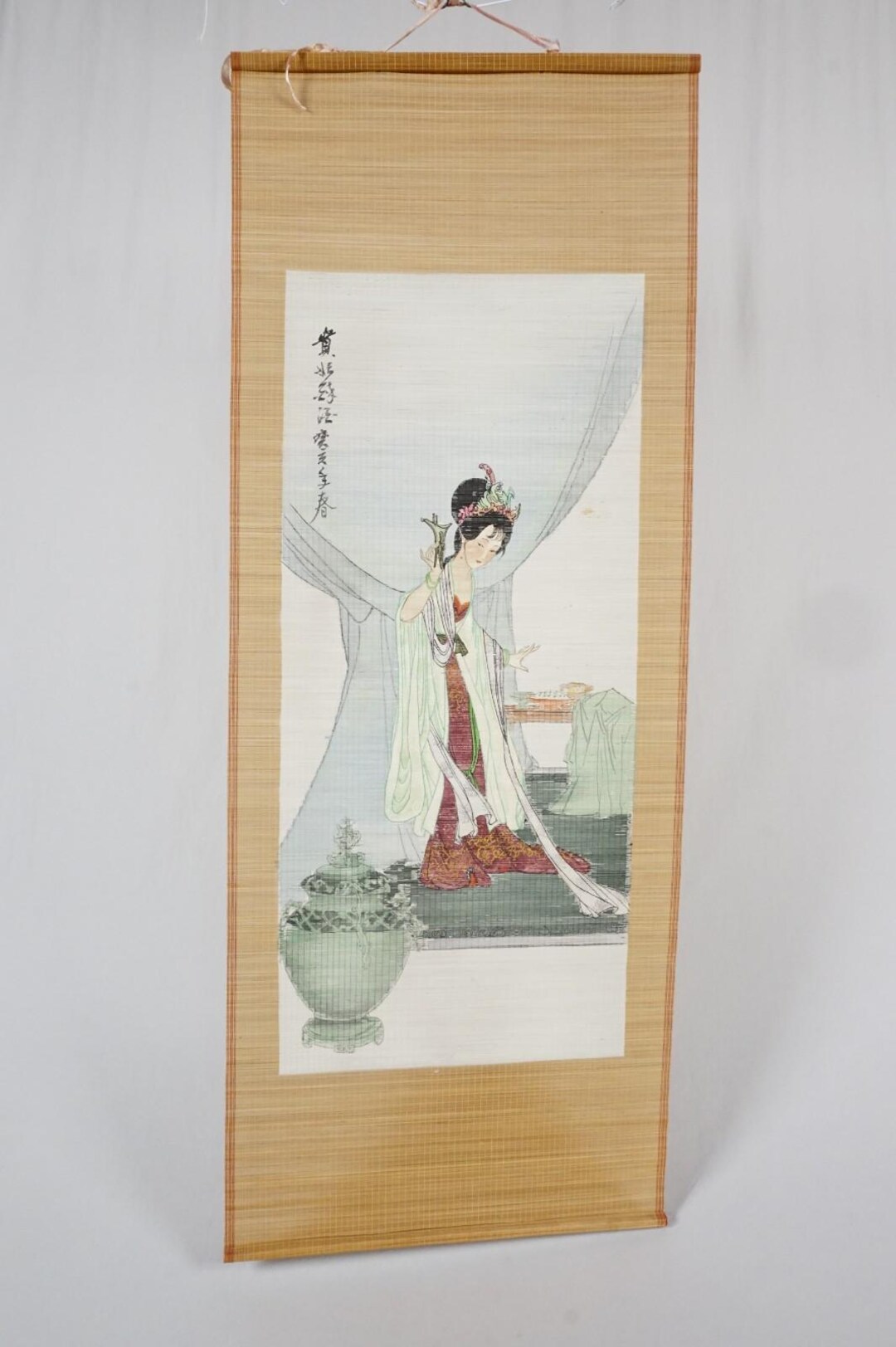 Hand Painted Bamboo Paper Scroll Wall Hanging 16” X 42 Vintage - Etsy