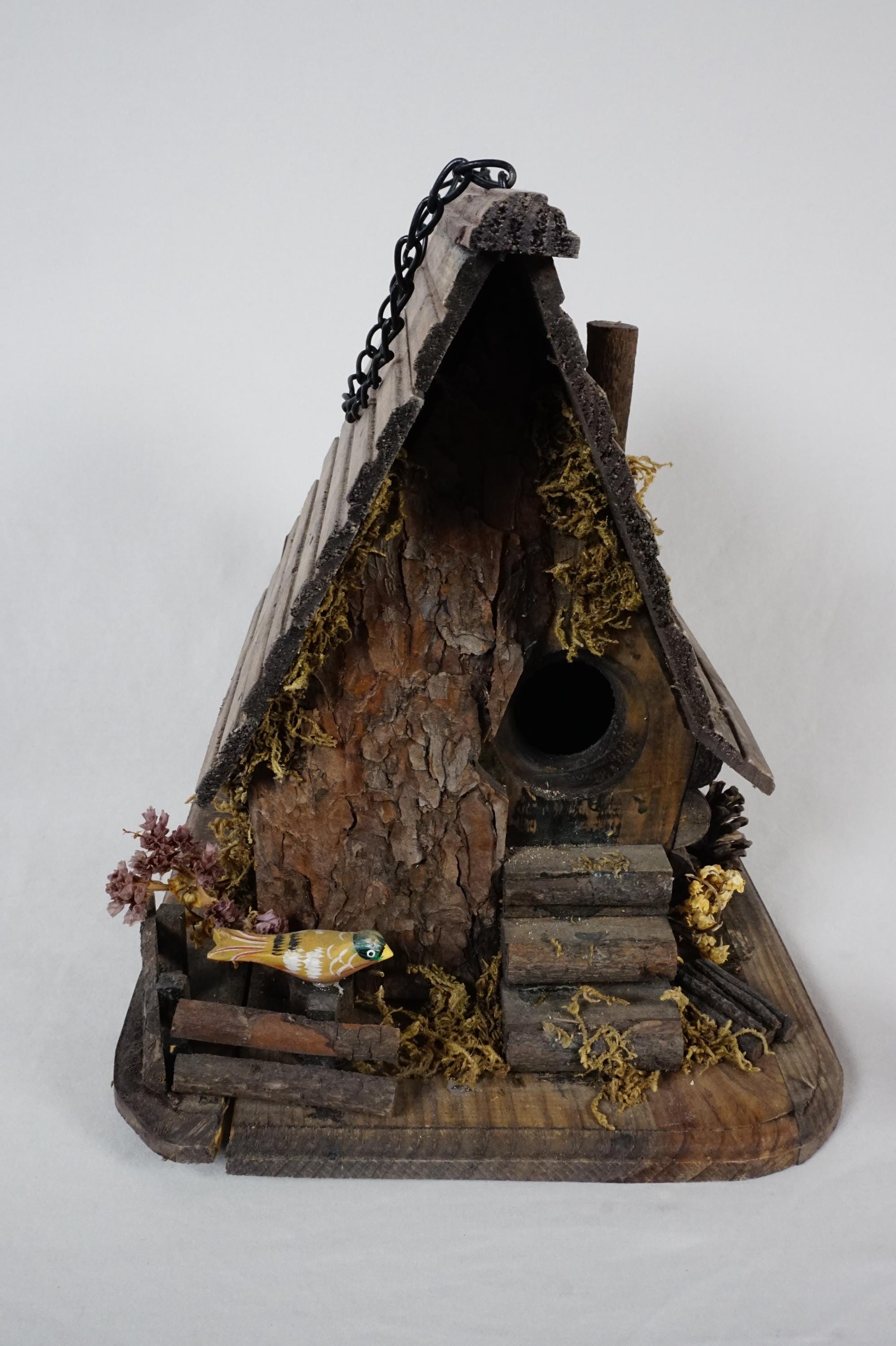 Handmade Wooden Birdhouse Train Building A-frame House Vintage With ...