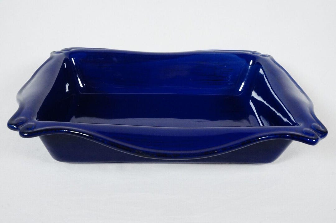 Cobalt Blue Rectangle Ruffled Edges Serving Pan Casserole Dish Platter ...