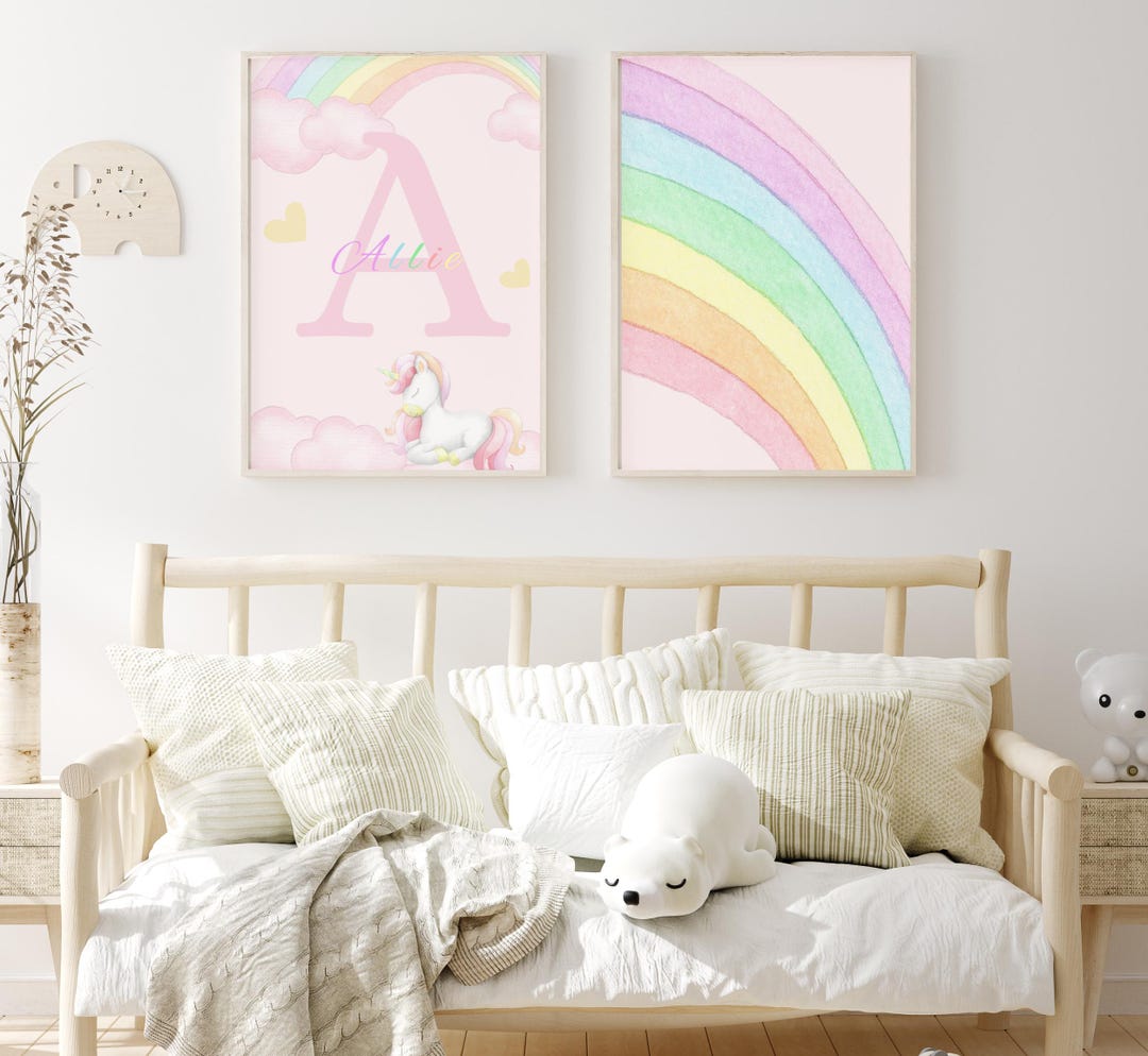 Custom Rainbow Unicorn Sparkles Princess Set of 3 Nursery Wall Art ...