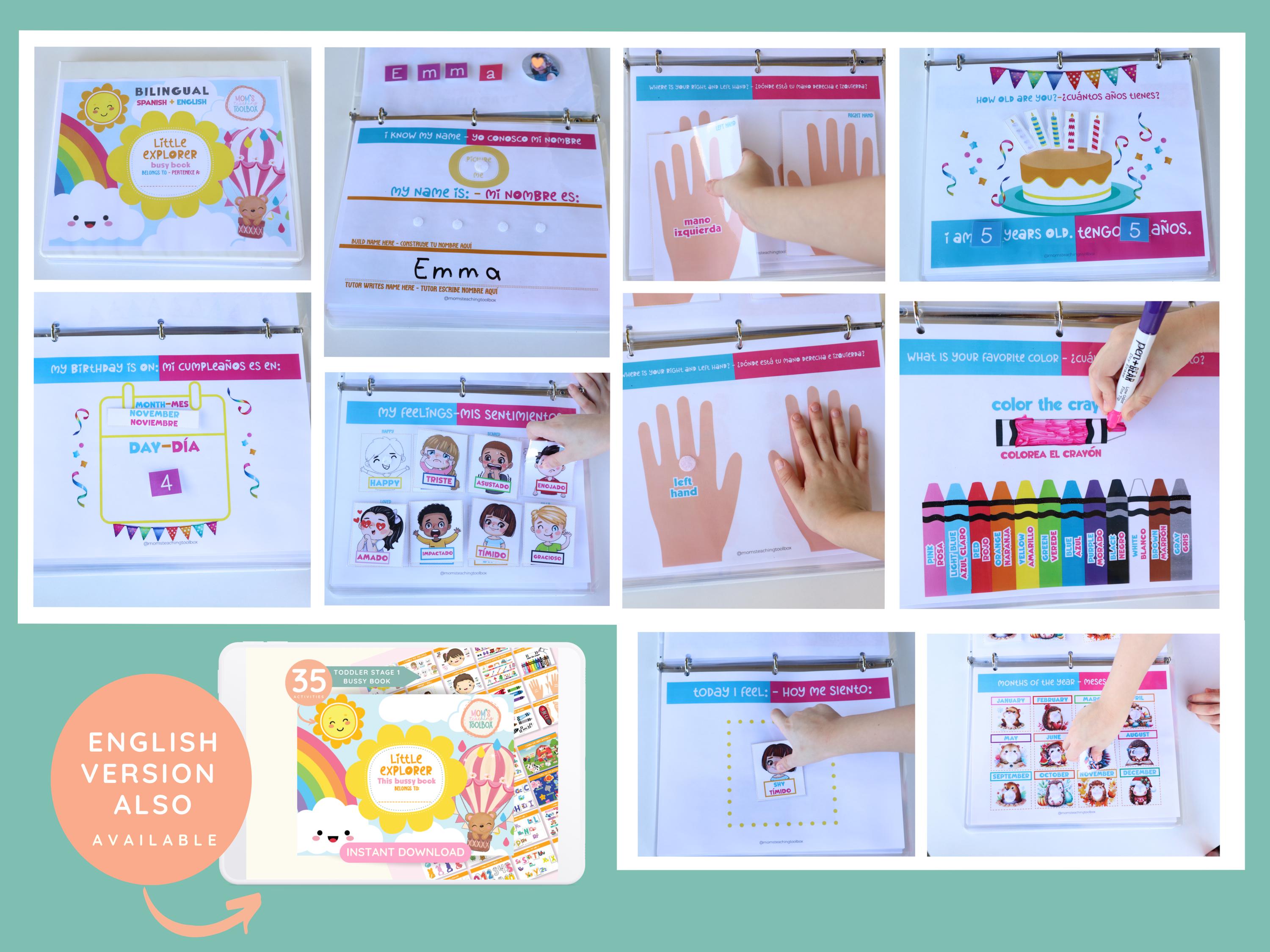 Busy Book Printable Spanish and English Preschooler Activities ...