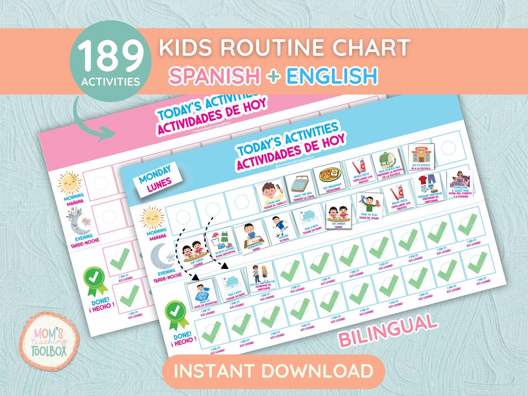 Printable Routine Chart Bilingual Daily Chore Chart Kindergarten ...
