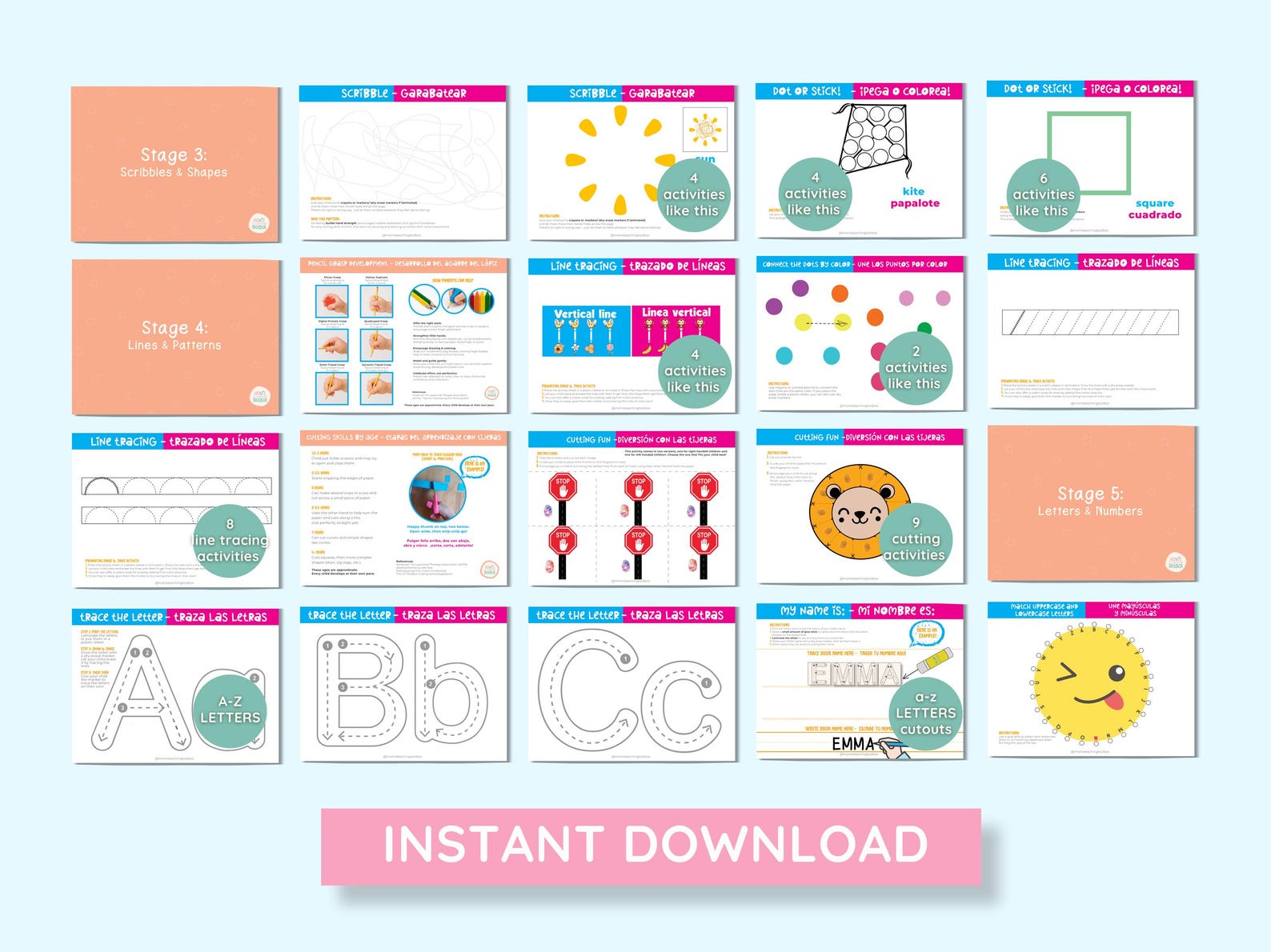 Prewriting Activities Spanish and English Bilingual Toddler Preschool ...