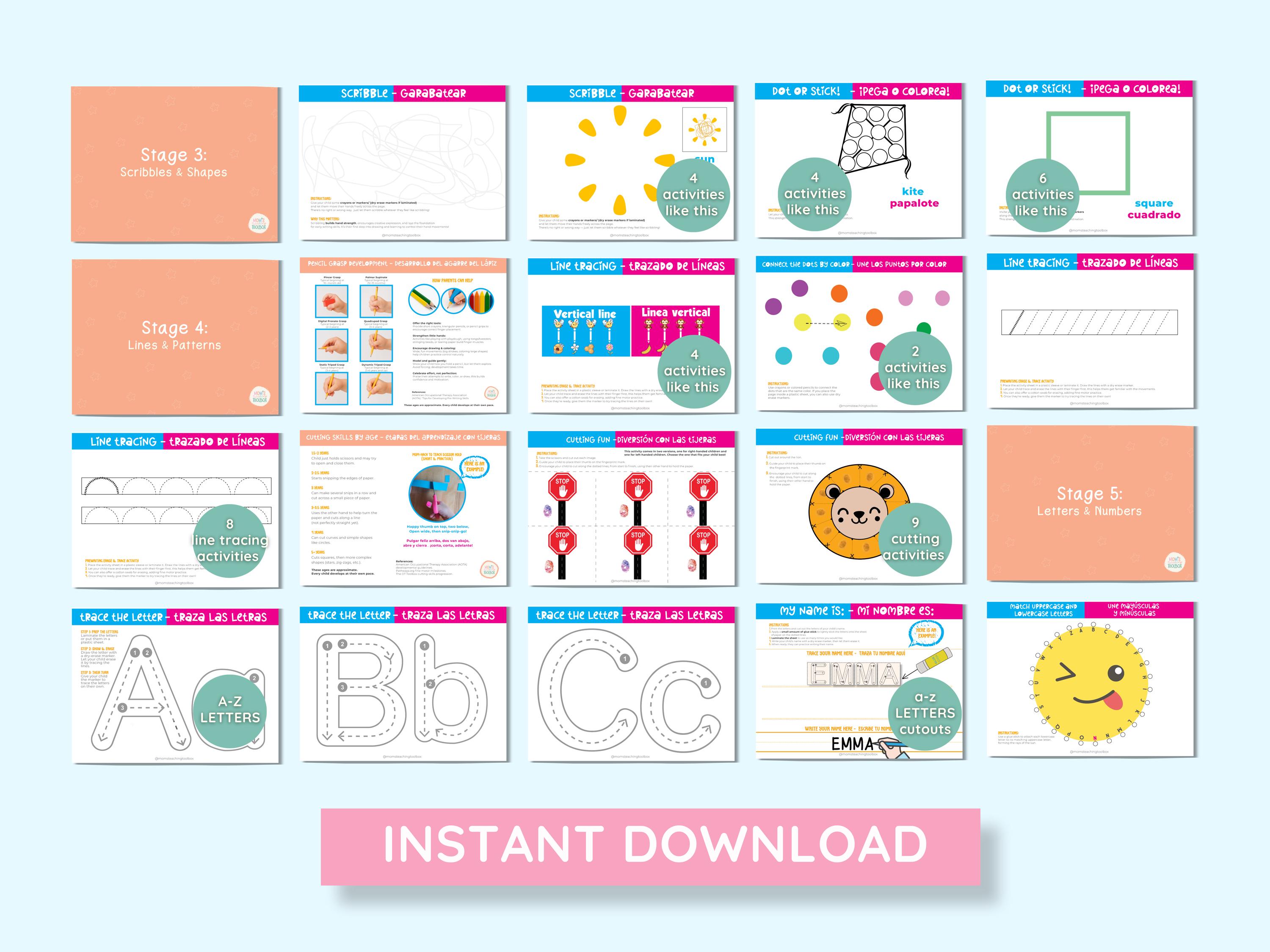 Prewriting Activities Spanish and English Bilingual Toddler Preschool ...