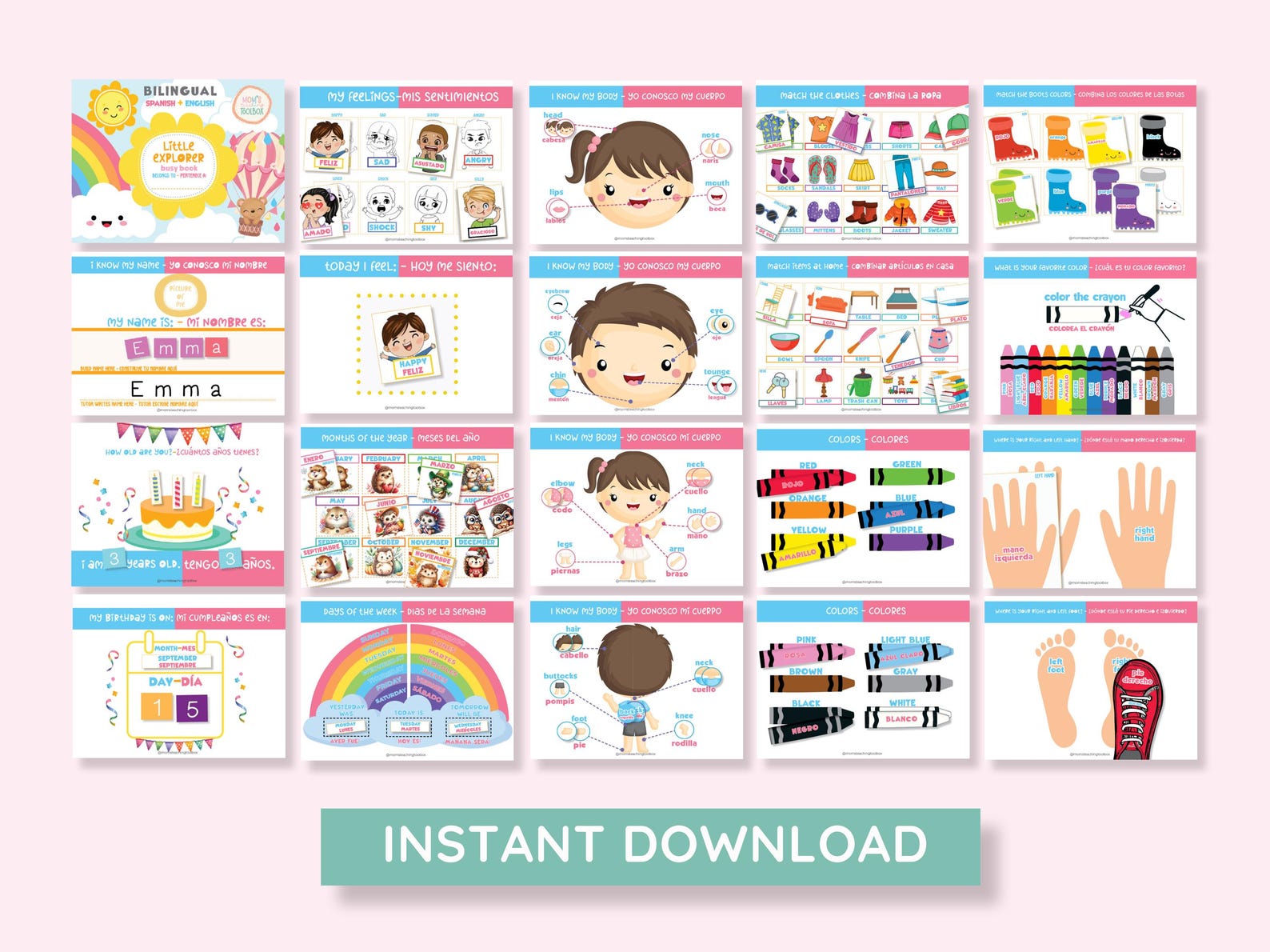 Busy Book Printable Spanish and English Preschooler Activities ...