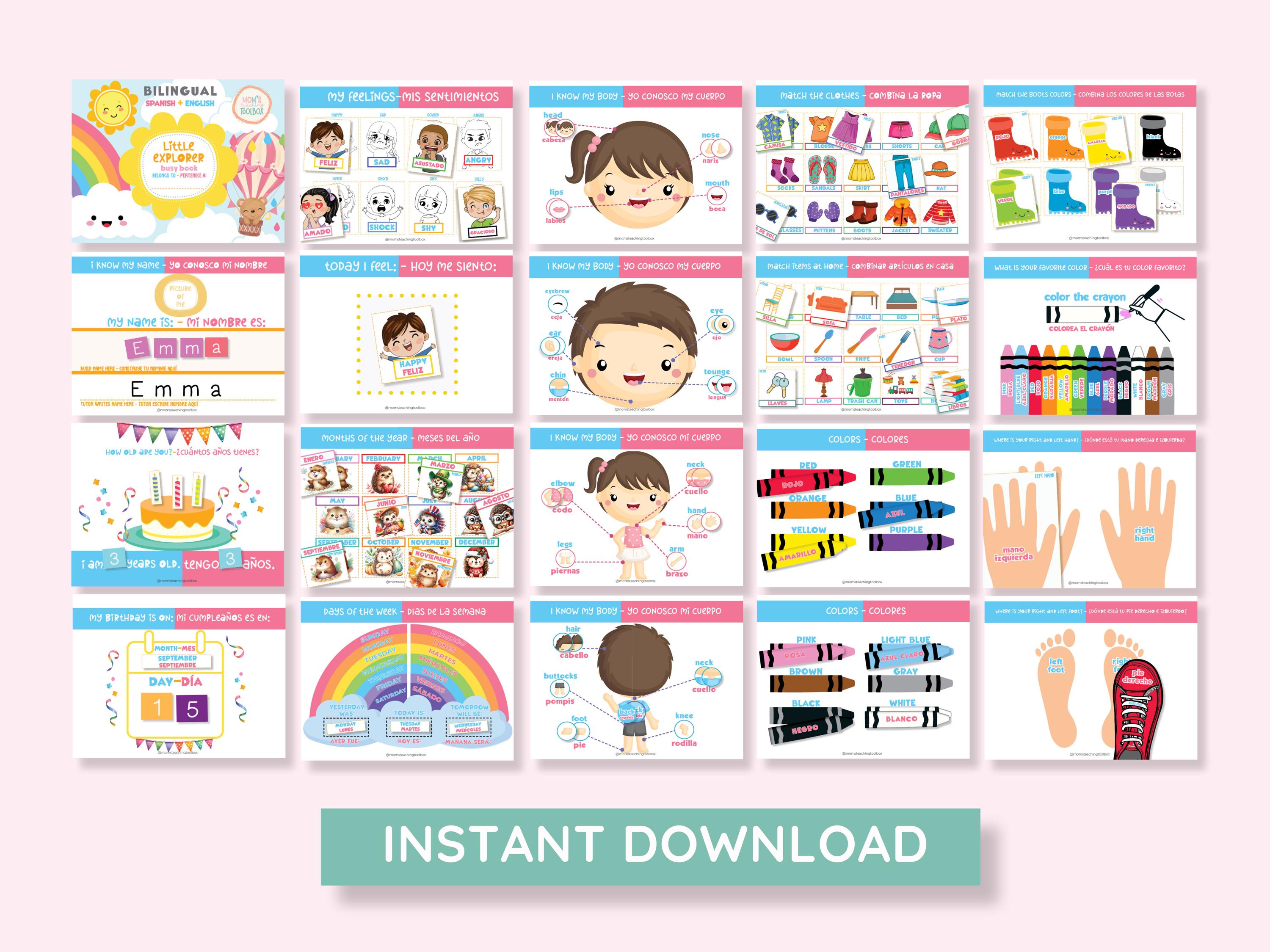 Busy Book Printable Spanish and English Preschooler Activities ...